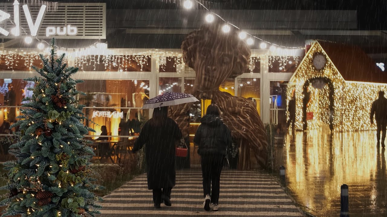 4K TURKEY - Rain Walk with Magical Christmas Ambience at Night - YouTube