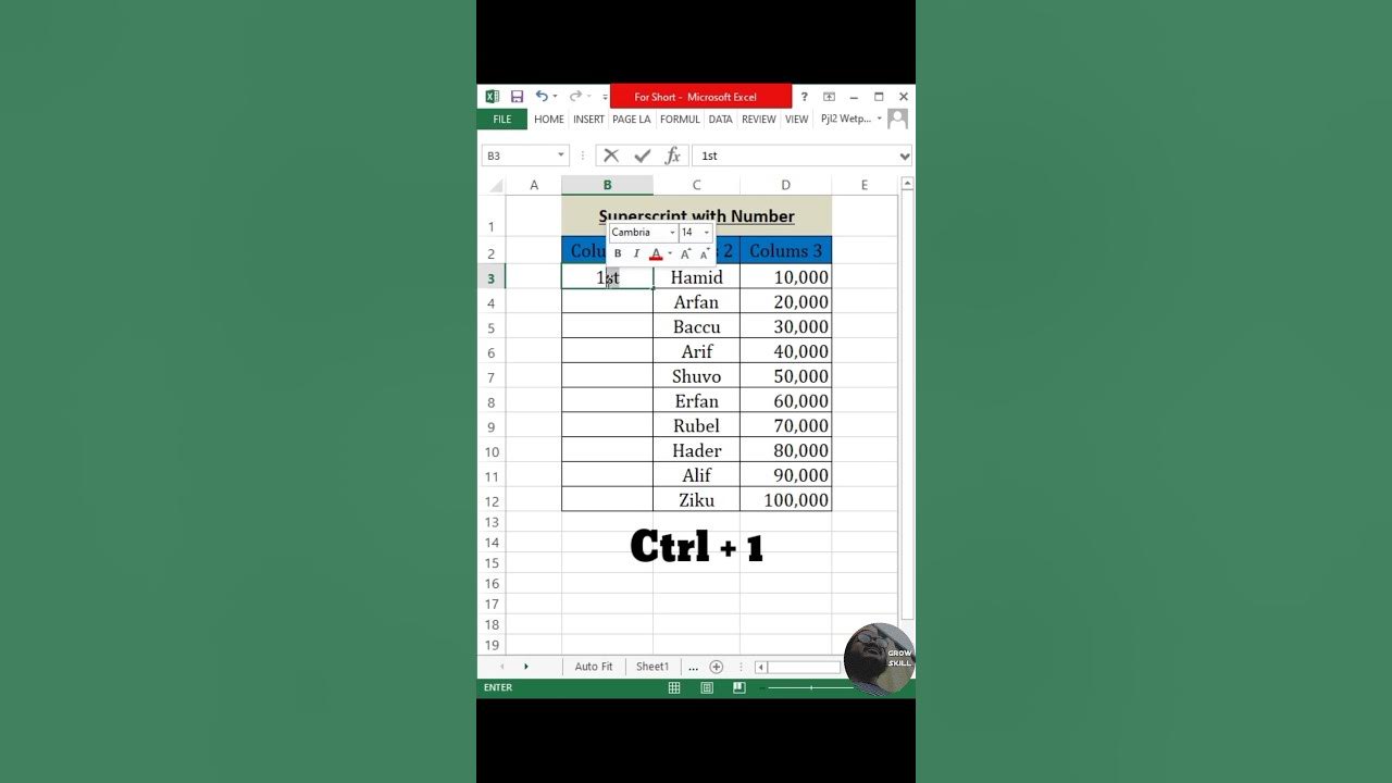 Exceltricks Superscript Test In Excel Excelhacks Shorts Growskill360 Youtube