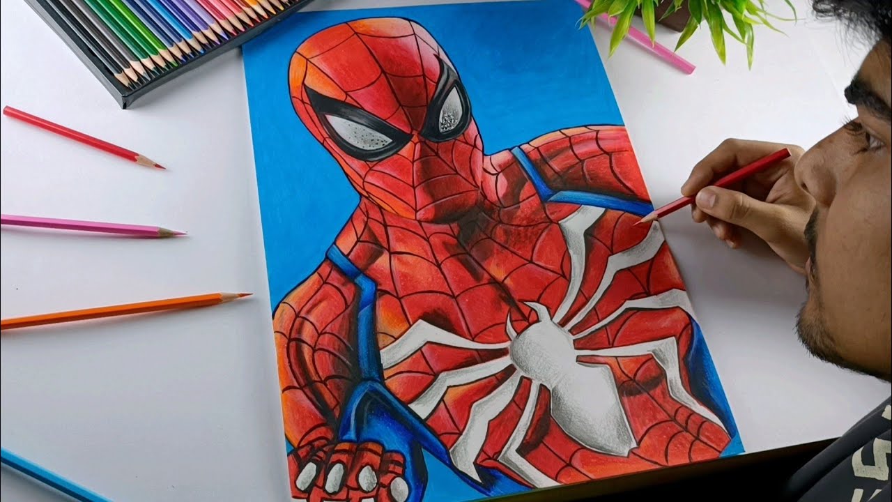 Drawing Spider Man || Colour Pencil Drawing (Timelapse video) 😍 - YouTube