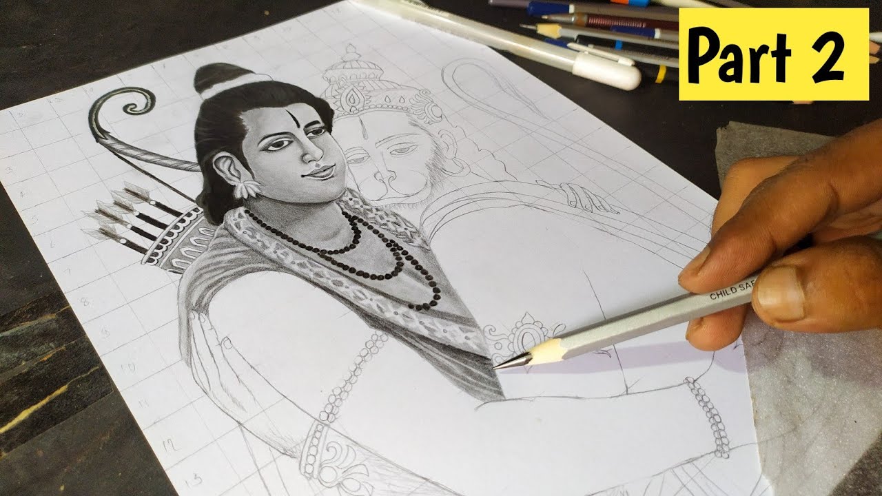 Shree Ram with Hanuman ji Drawing || Ram ji and Hanuman ji Pencil ...