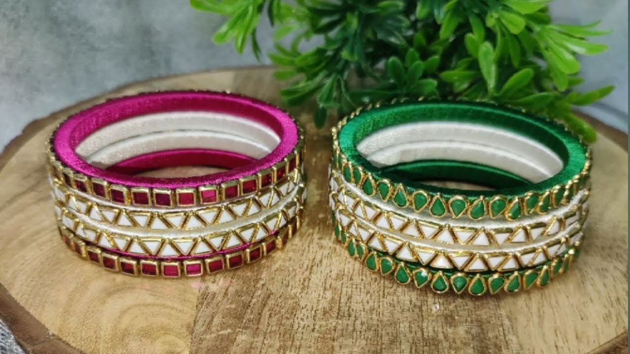 kundan bangle | Silk thread jewellery making | Silk thread kundan ...