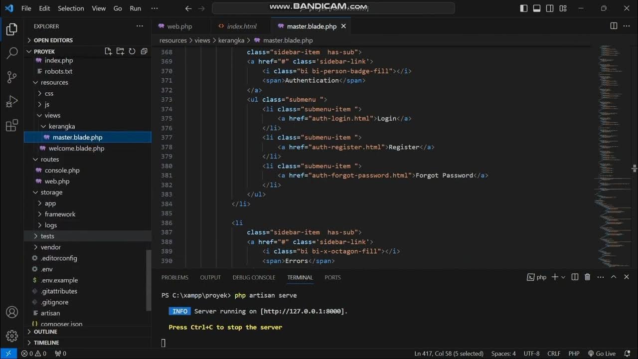 TUTORIAL LARAVEL 11 : ROUTE, ROUTE VIEW AND BLADE TEMPLATE || SEPTIAN FAWZI 23110112 L2023 - YouTube