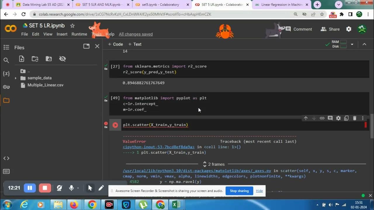part 2 SET 5 SLR AND MLR ipynb Colaboratory - YouTube