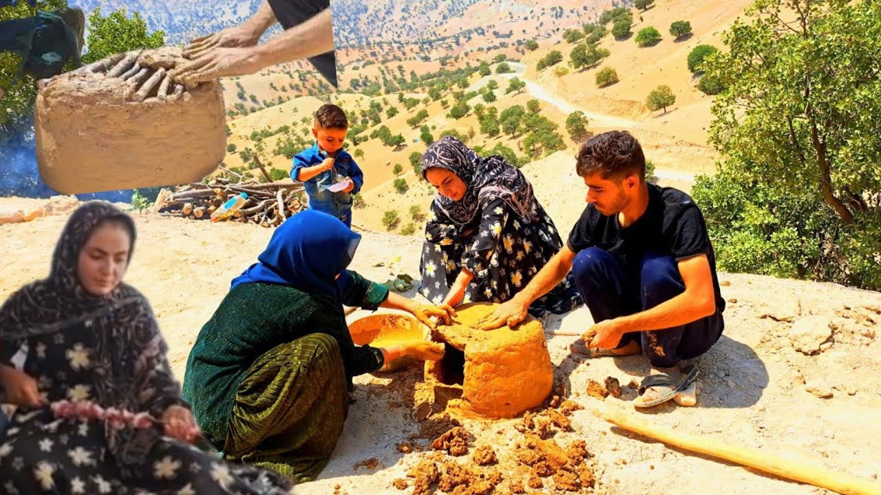 Making a beautiful nest with dirt and wood for the chickens of the ...