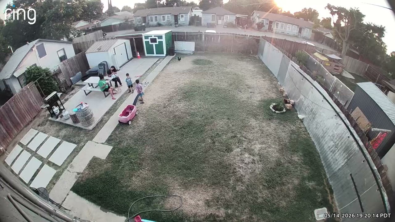 Boy pulls kids on red wagon then little girl falls forward and ...