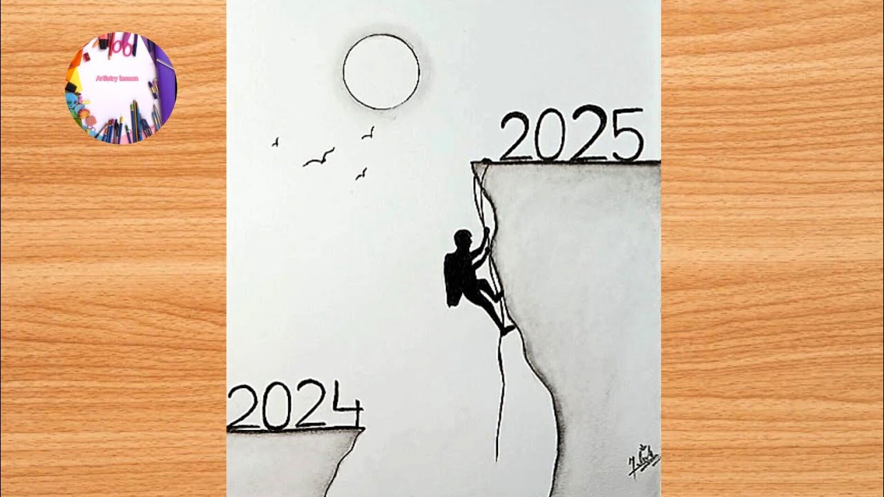 Happy new year drawing 2025 /New year drawing/Happy New year scenery ...