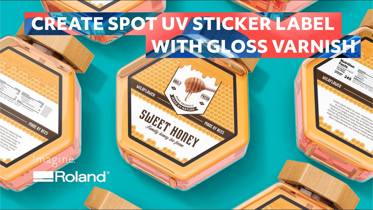 Create Spot UV Sticker Labels Roland DG Gloss Varnish Effect - YouTube