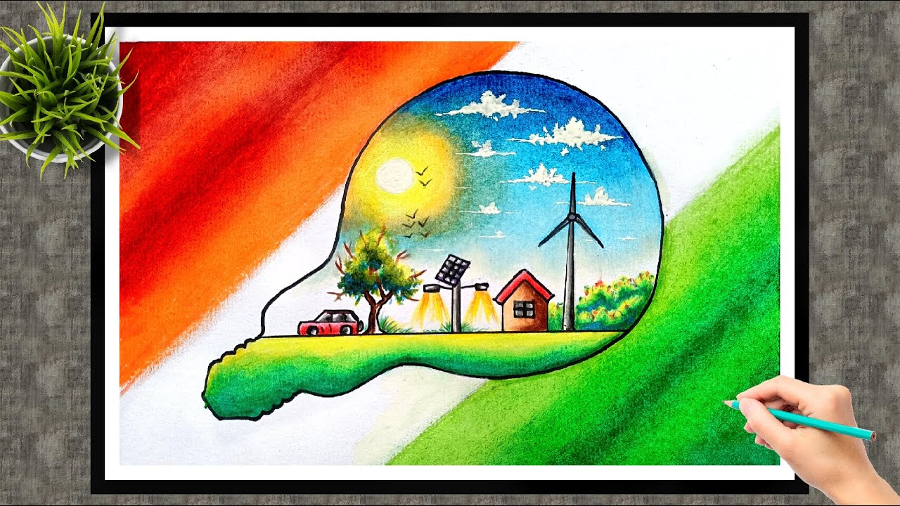 save energy drawing/energy conservation day drawing/clean energy green ...