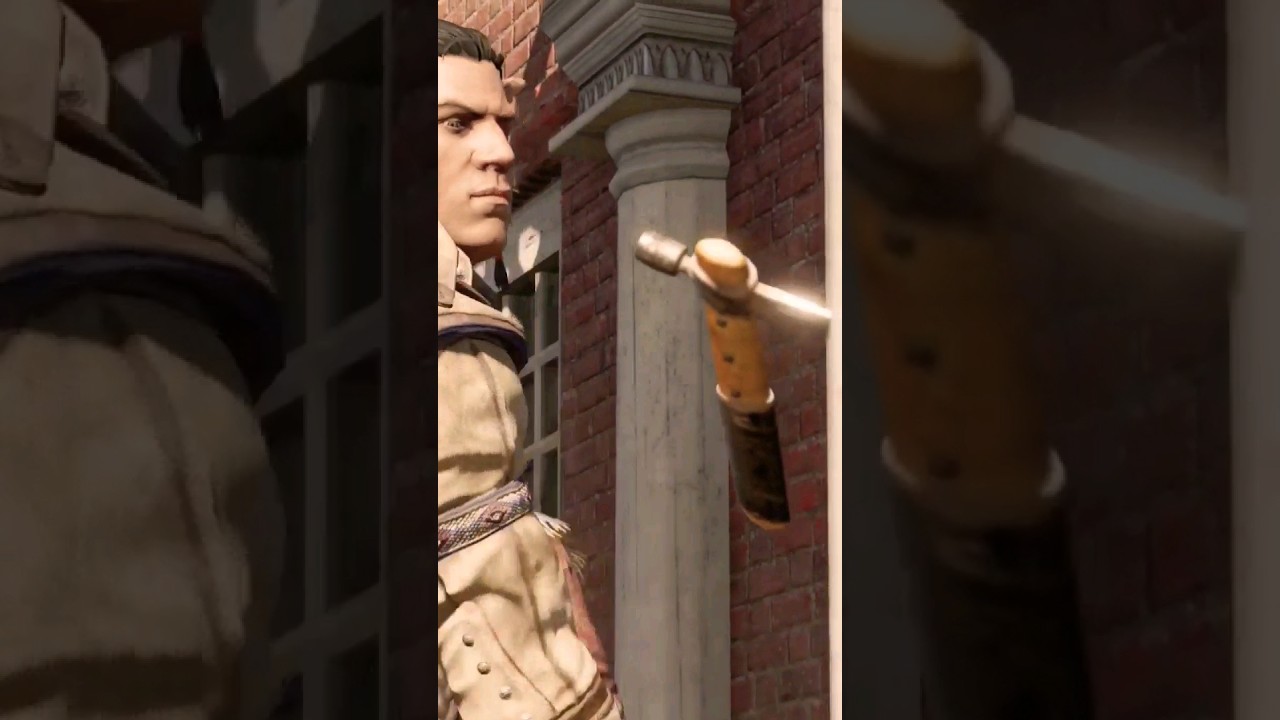 Assassins Creed 3. Connor buries a hatchet in a post to signify the ...