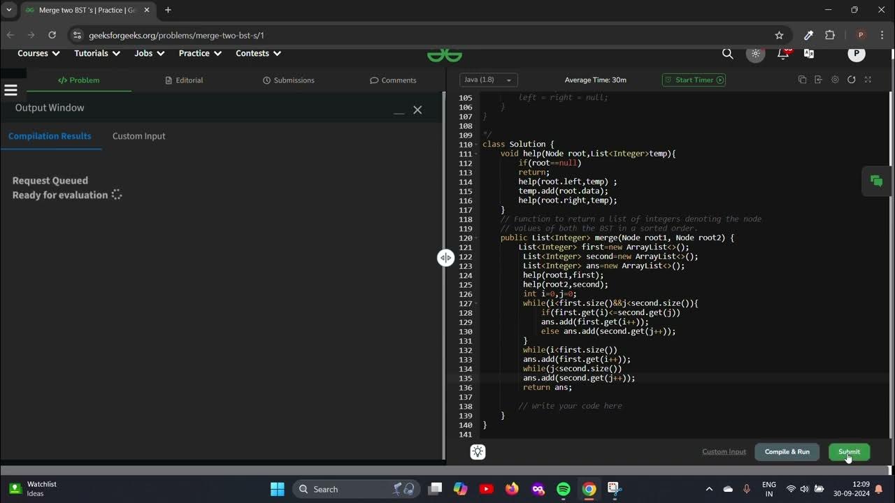 Merge two BST 's | Practice | Daily Challenge | GFG POTD | Java - YouTube