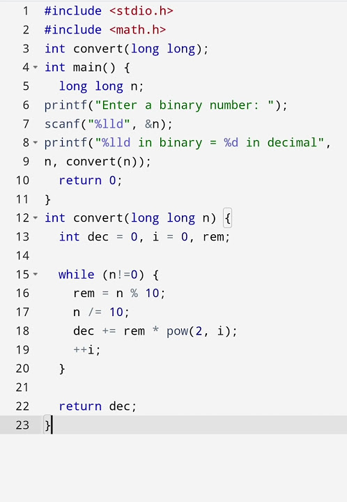 C Program To Convert Binary Number To Decimal Using Function Coding 0151