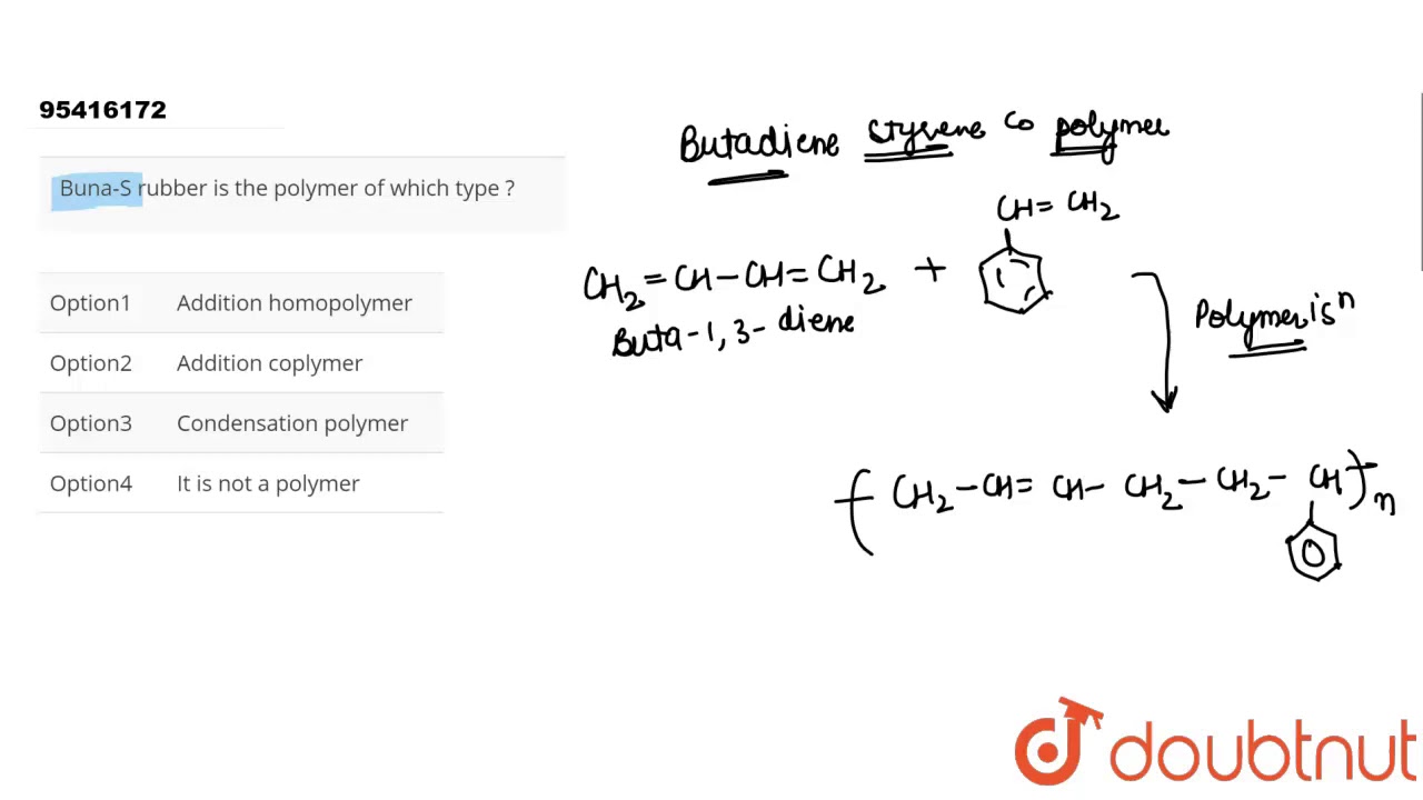 Buna-S rubber is the polymer of which type ? - YouTube