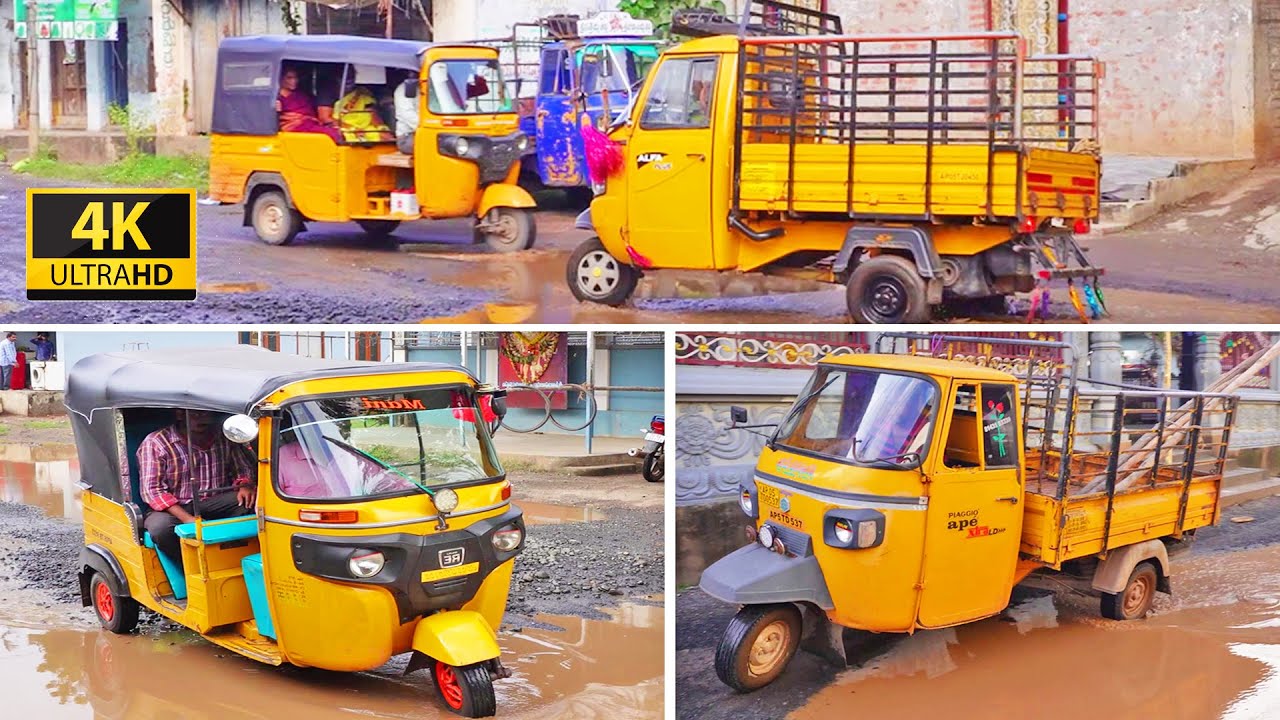 Struggling Piaggio Ape, Atul, Bajaj RE Autorickshaw 3 wheelers driving ...