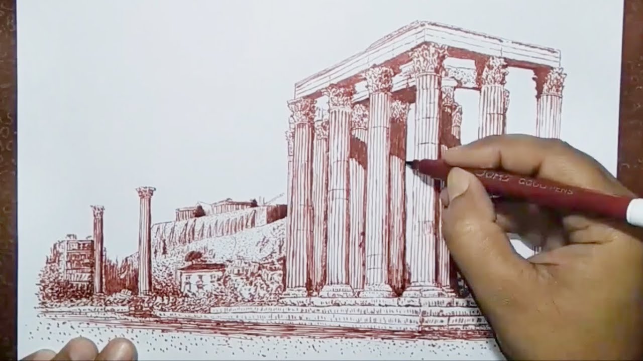 How to draw Temple of Olympian Zeus - YouTube