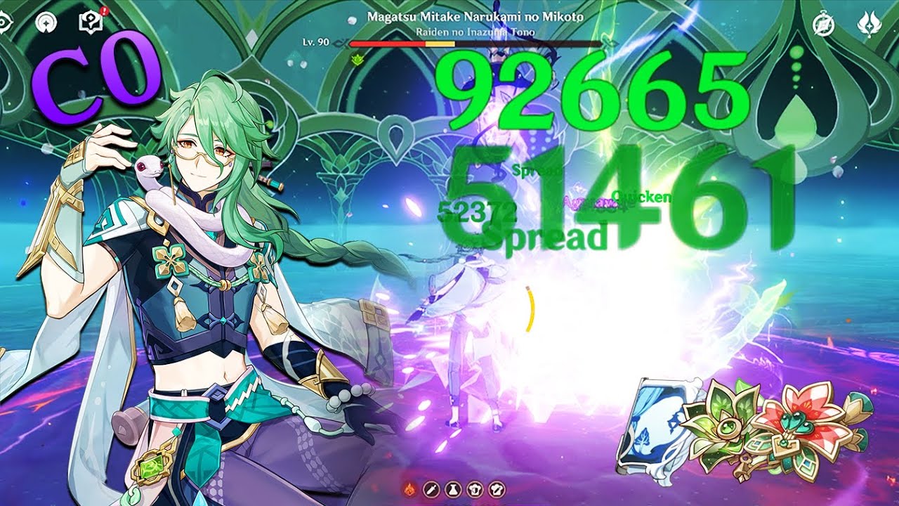 Baizhu C0 R5 Widsith Talents 6/9/9 Damage vs Lvl 90 Raiden | 3.6 ...