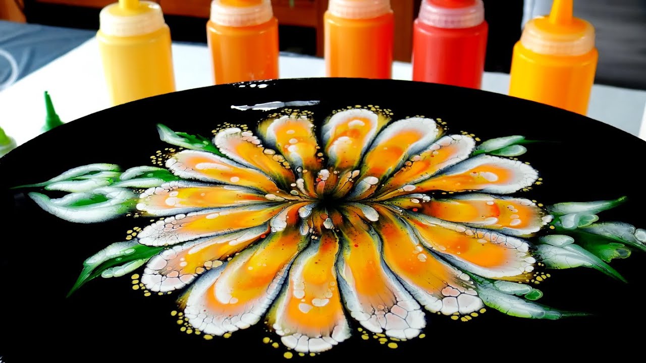 (720) From PUDDLES to FLOWER ~ EASY pour for BEGINNERS ~ Reverse flower ...