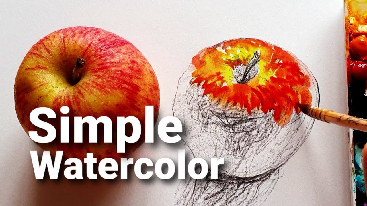 Simple way to paint an apple in watercolor - YouTube