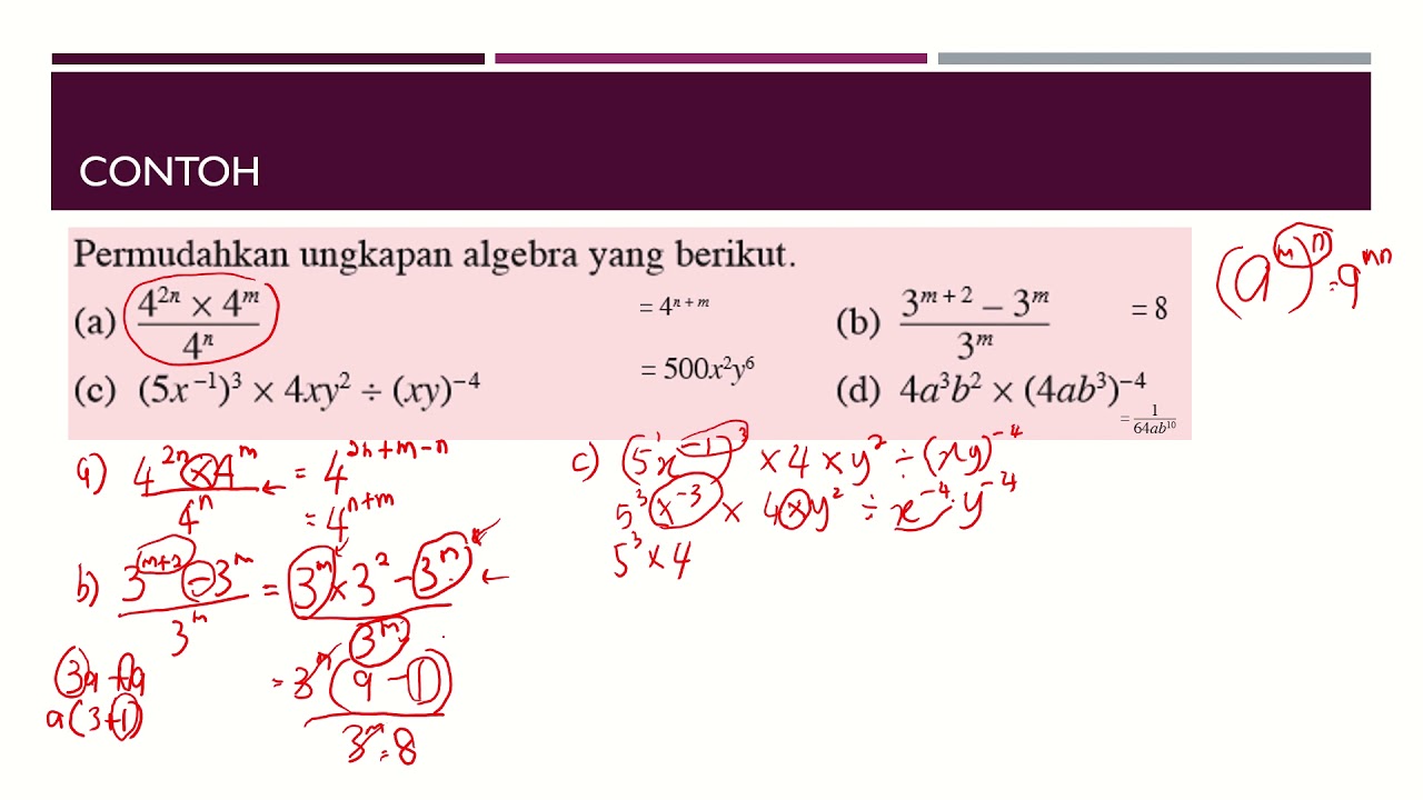 indeks, surd dan logaritma : permudah ungkapan indeks - YouTube
