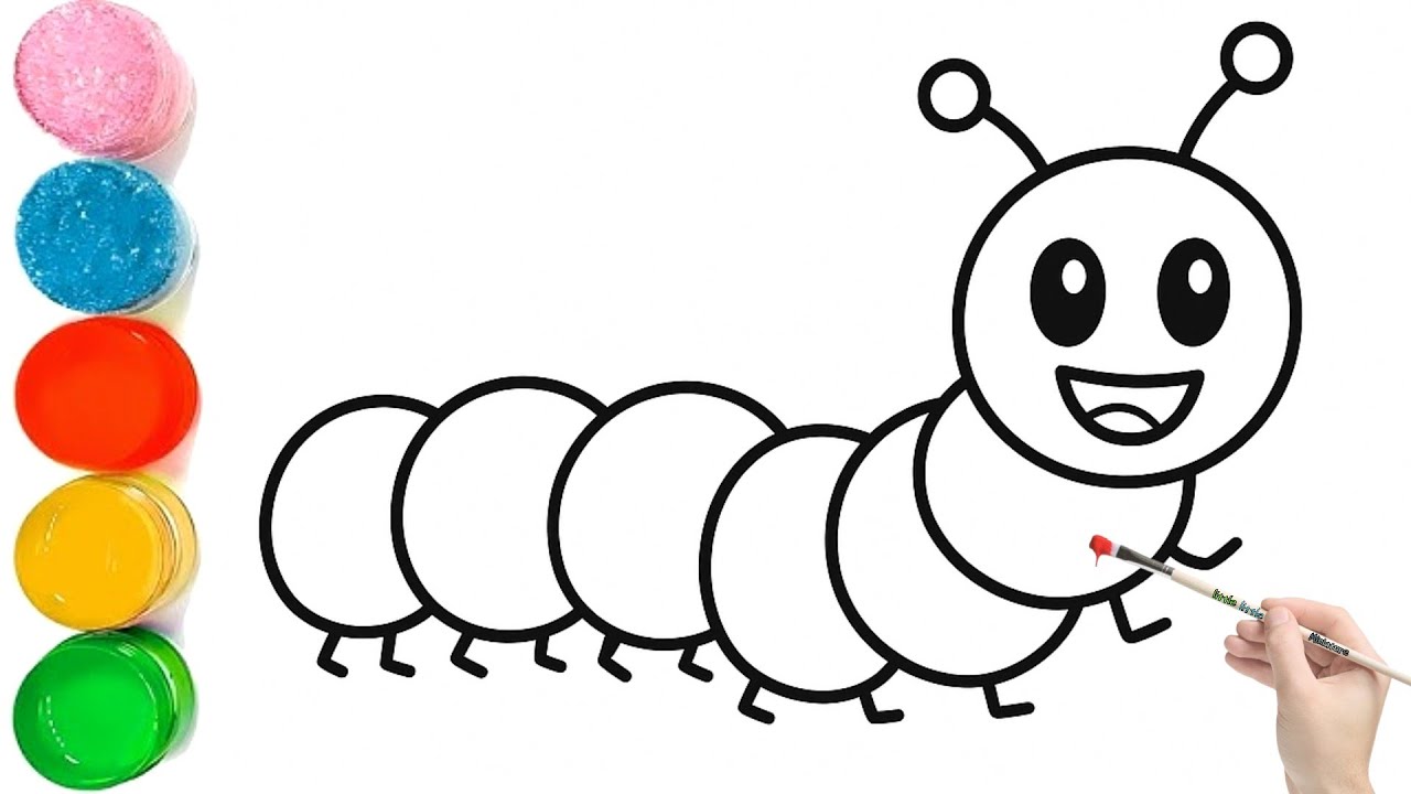 Easy Caterpillar Drawing For Kids, Toddlers | Painting, Colouring ...
