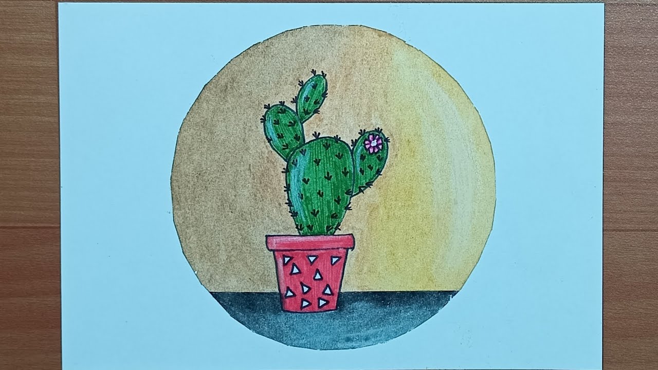 How To Draw Cactus Step By Step With Oil Pastel | Easy Cactus Scenery ...