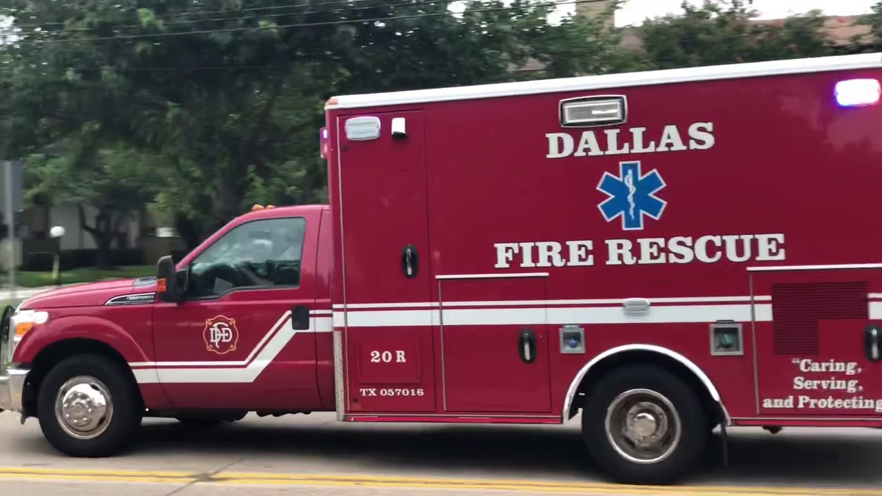 Rescue 20 and Truck 20 responding to an MVA - Dallas Fire Rescue - YouTube