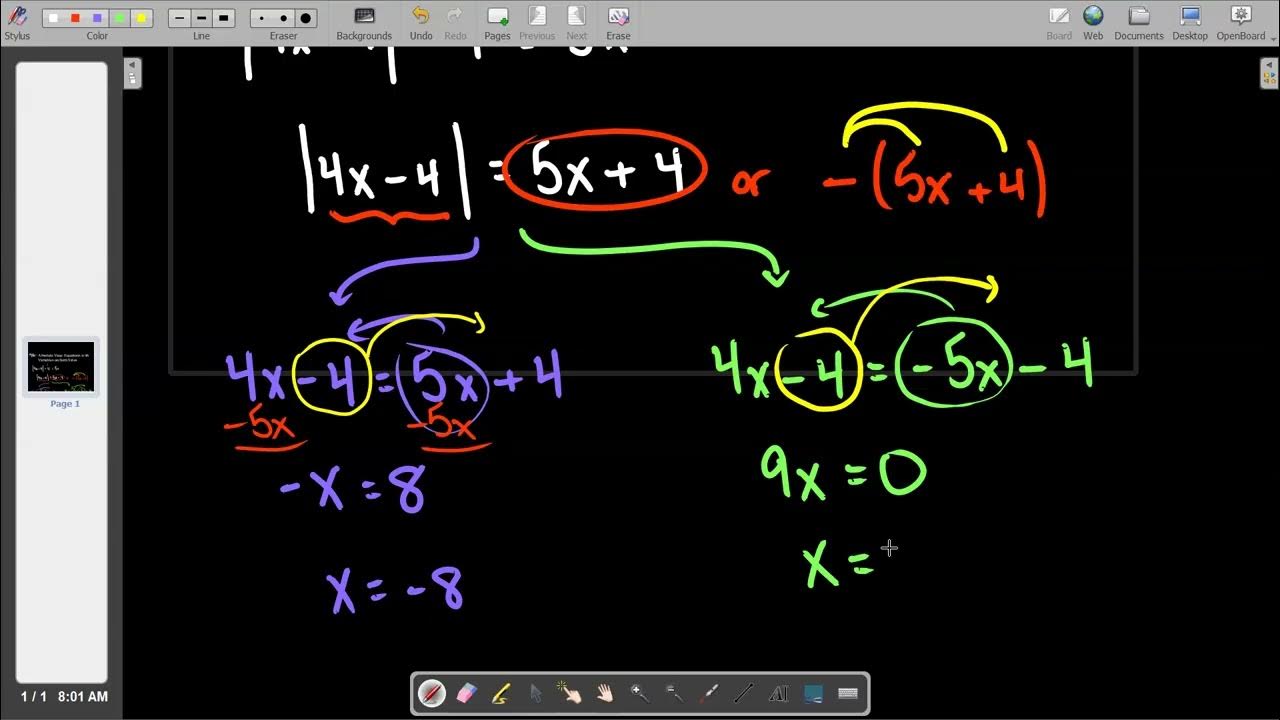 Absolute Value Equations (variables on both sides) - YouTube