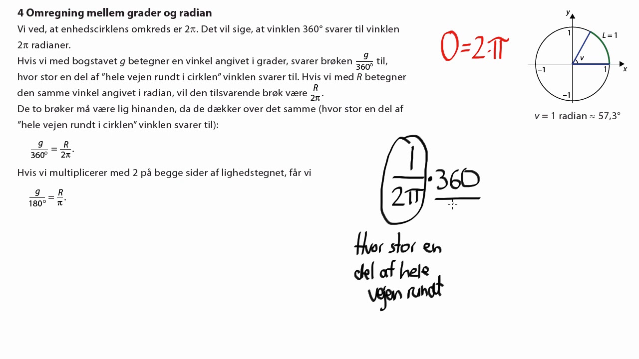 Omregning mellem grader og radian - YouTube