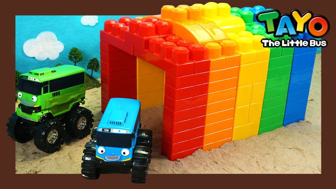 Learn Colors and Make a Rainbow Tunnel l Heavy Vehicles Lego Play l ...
