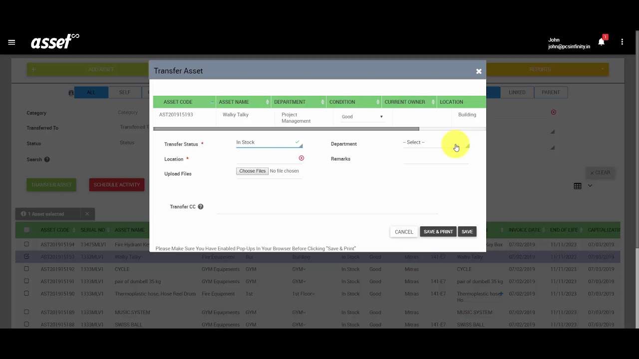 How to Transfer an Asset in Asset Infinity - YouTube
