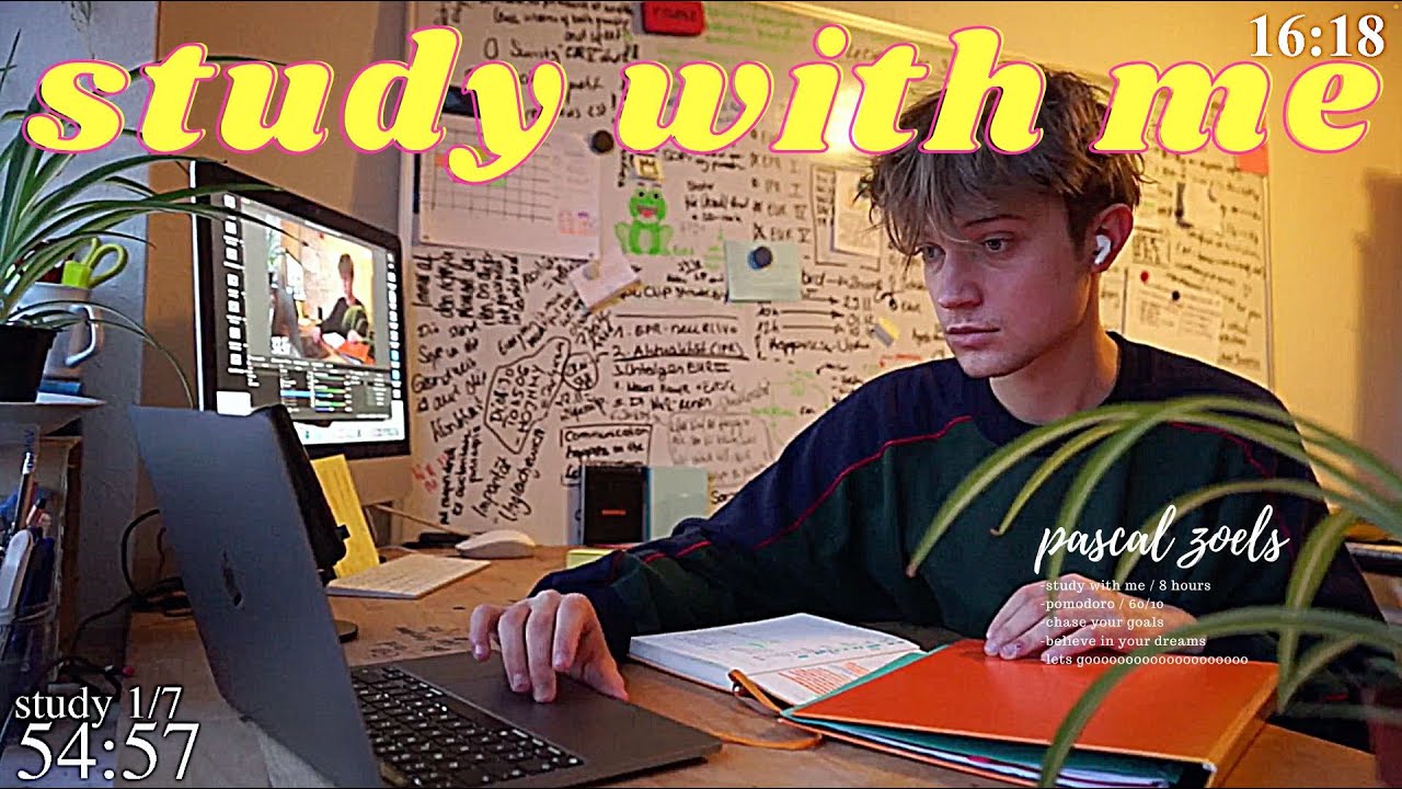 8 HOUR study with me / rain sounds / pomodoro - 60/10 - - YouTube