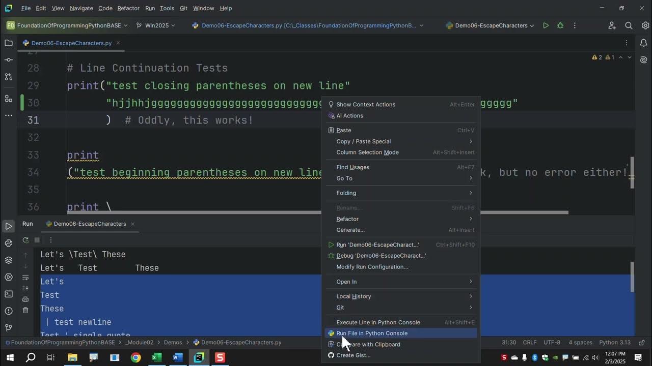 Python - Fdn 110 - Mod02 - Demo06 - Escape Characters - YouTube