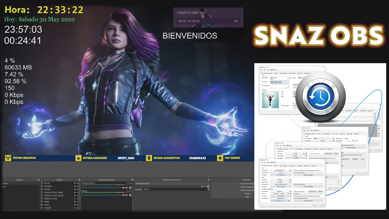 Cómo Configurar SNAZ en OBS para tu Stream (Cuenta atrás, info sistema ...