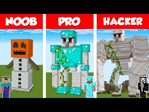 Minecraft NOOB vs PRO vs HACKER: GOLEM STATUE HOUSE BUILD CHALLENGE in Minecraft / Animation