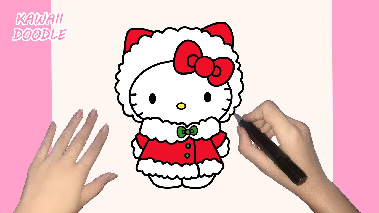 🌸HOW TO DRAW CUTE HELLO KITTY IN CHRISTMAS CLOTHES🎀~ STEP BY STEP ...