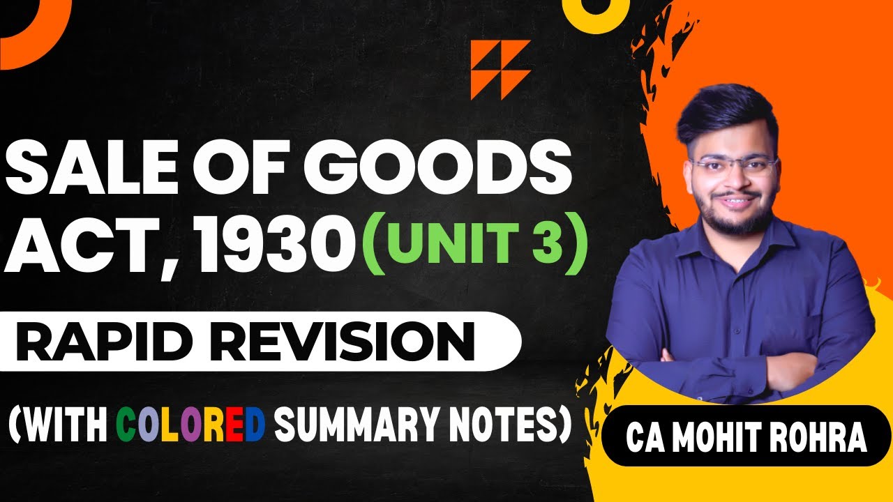 Unit 3: Transfer of Ownership & Delivery of Goods | SOGA'1930| Revision Lecture | CA Mohit Rohra ...