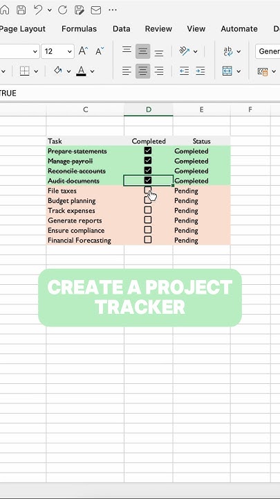 Create a project tracker in #excel using checkboxes and conditional formatting ☑️! #exceltips ...