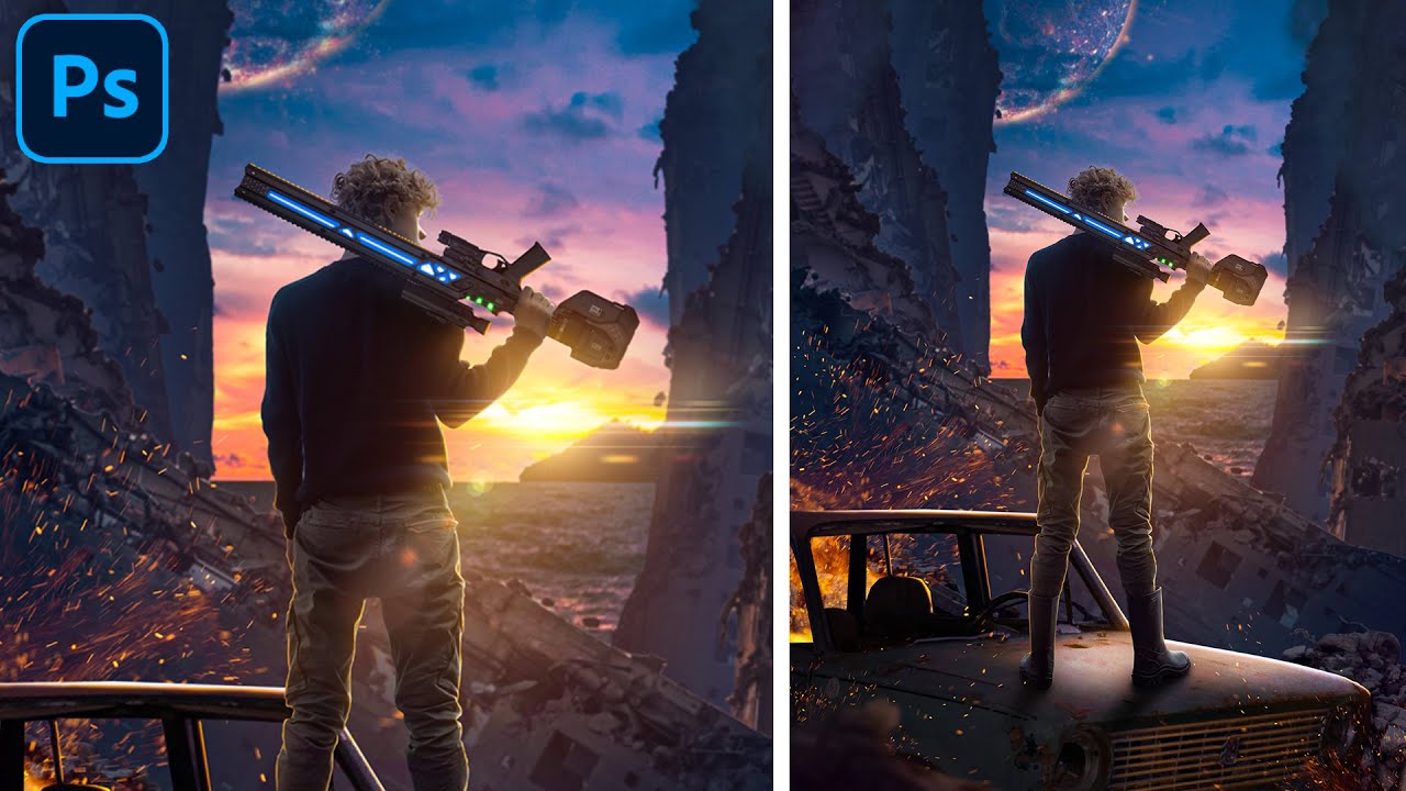 "Sci-Fi Battle Scene" Photo Manipulation | Speed Art Photoshop Tutorial ...