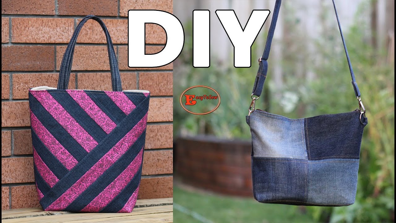 2 AMAZING BAG SEWING PROJECTS | STRIPE PATCHWORK TOTE BAG AND ZIPPER DENIM CROSSBOEY BAG - YouTube