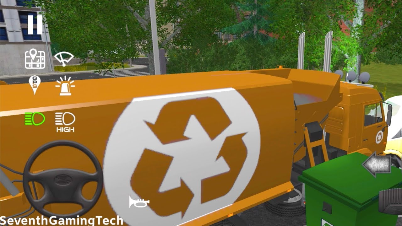 City Powerful Side Loader Orange Truck 🚛♻️ Trash Truck Simulator ...