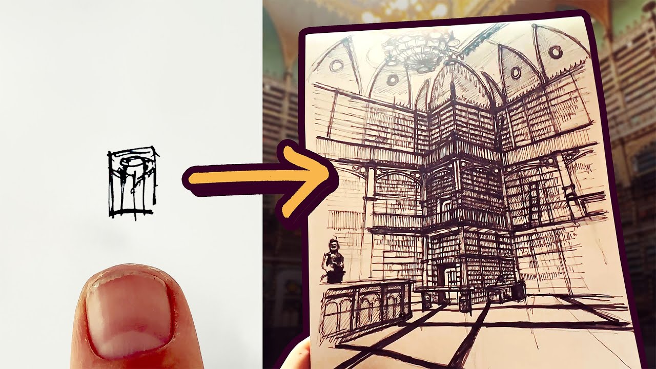 Easy Dynamic Drawings 🖌️ 🇧🇷 Travel Sketching Tip (Thumbnail Sketching ...