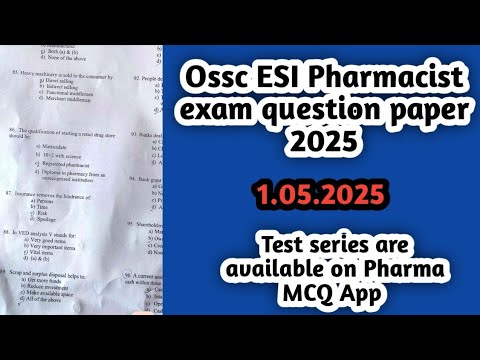 Ossc ESI Pharmacist exam question paper 2025#1.05.2025#ossc ESI ...