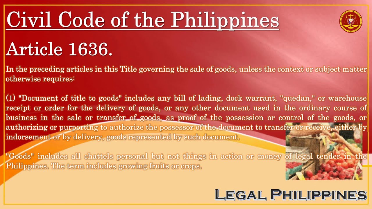 Civil Code of the Philippines, Article 1636 - YouTube