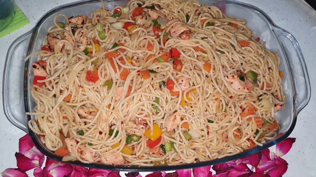 chicken spaghetti recipe | asian style spaghetti | desi style spaghetti ...