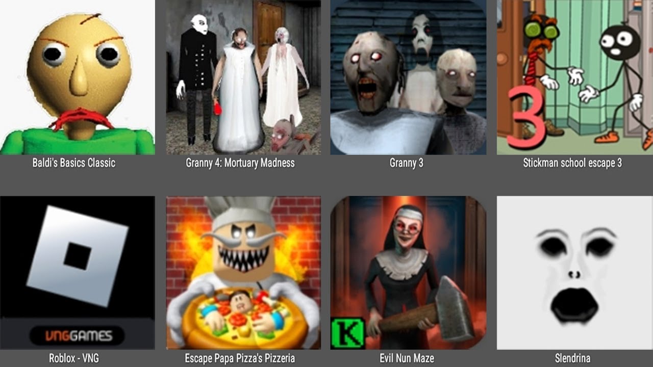 Baldi's Basics Classic, Granny 4, Granny 3, Stickman School Escape 3 ...