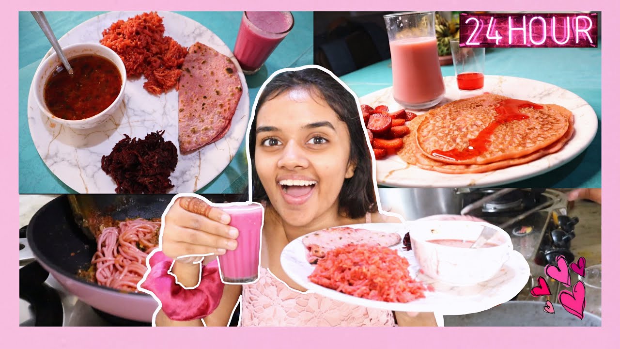 PINK FOOD Challenge for 24 hours. 💗 | thebrowndaughter - YouTube