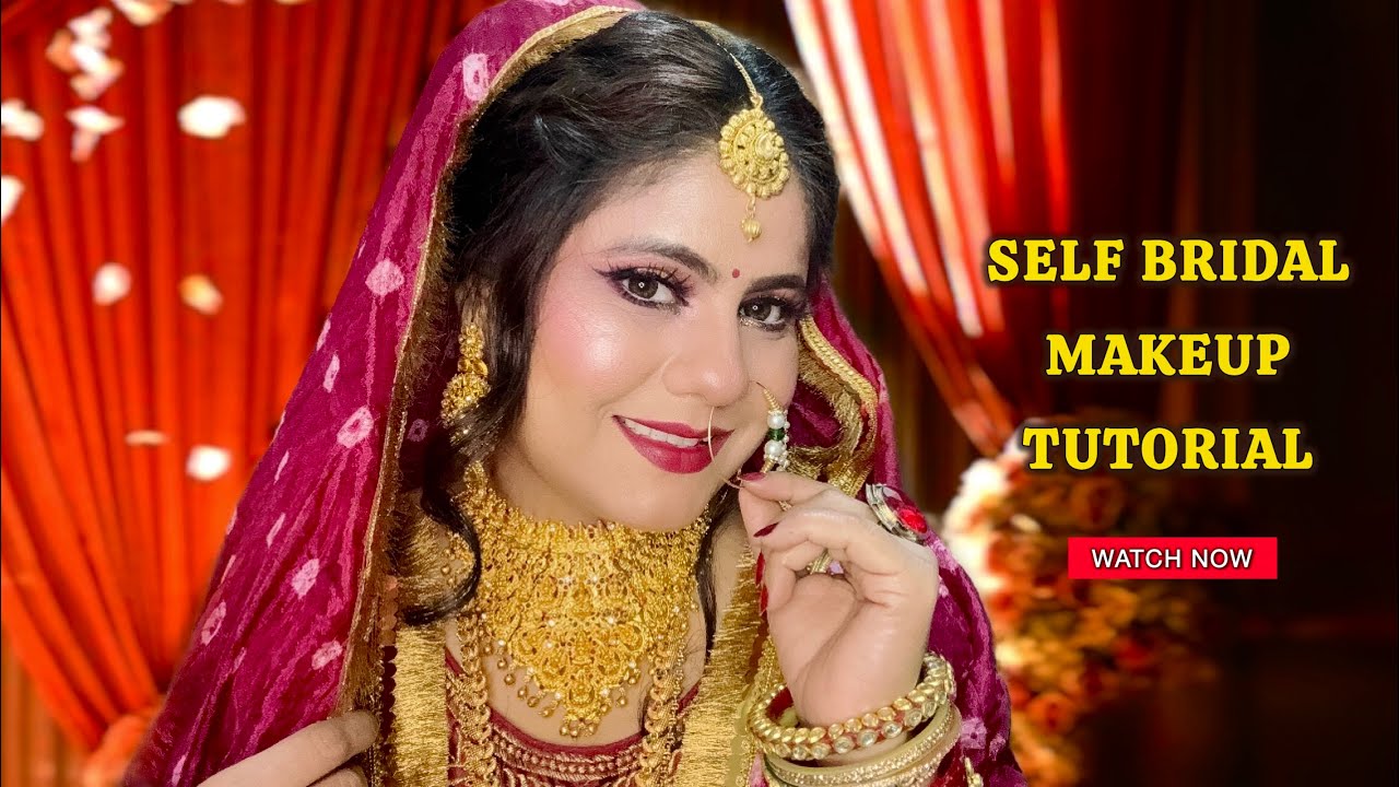 SELF BRIDAL MAKEUP TUTORIAL / WINTER DEWY & GLOWY BRIDAL MAKEUP AT HOME /step by step ...