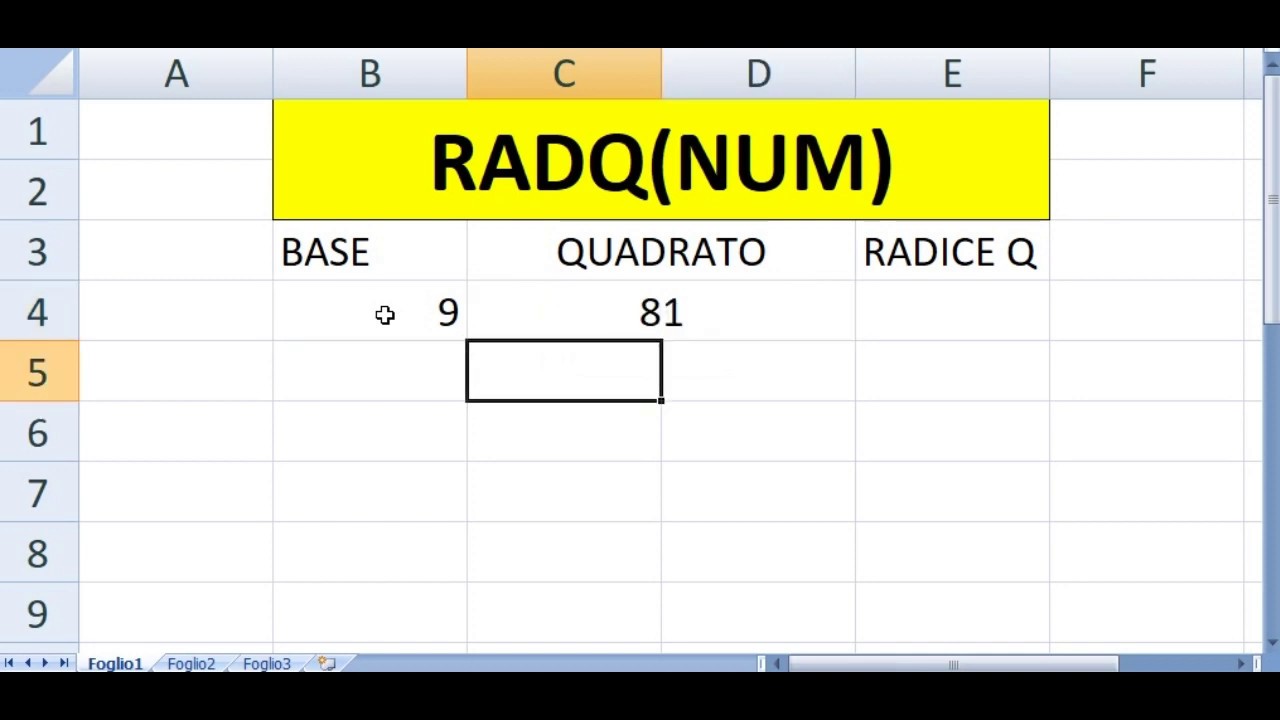 Come inserire la FUNZIONE RADICE nelle celle dei fogli di lavoro EXCEL ...