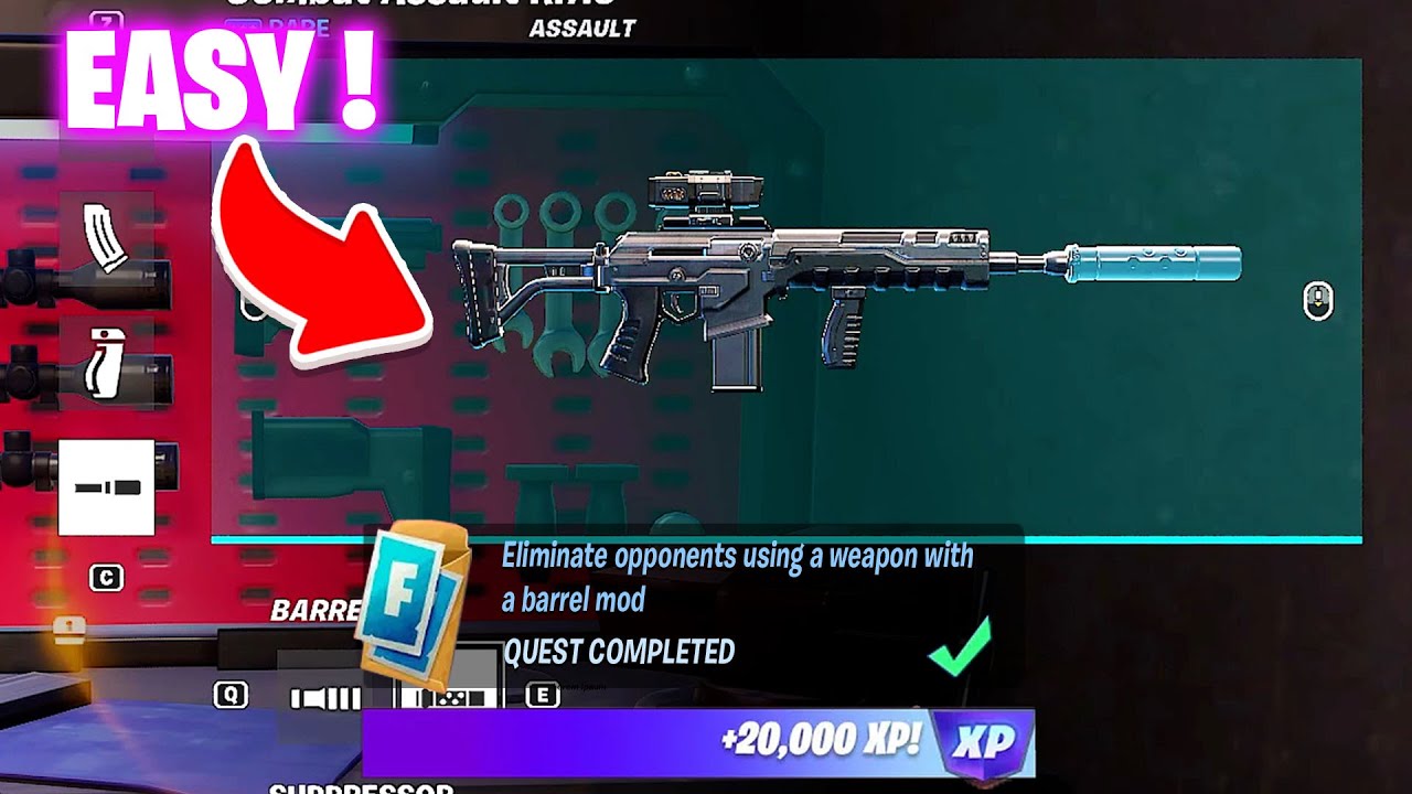 Eliminate opponents using a weapon with a barrel mod Fortnite - YouTube