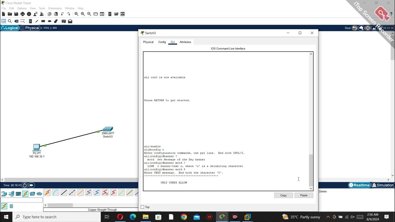 cisco packet tracer switch confriguation and set password task2 - YouTube