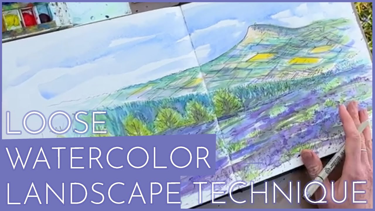 Loose watercolor landscape technique - YouTube
